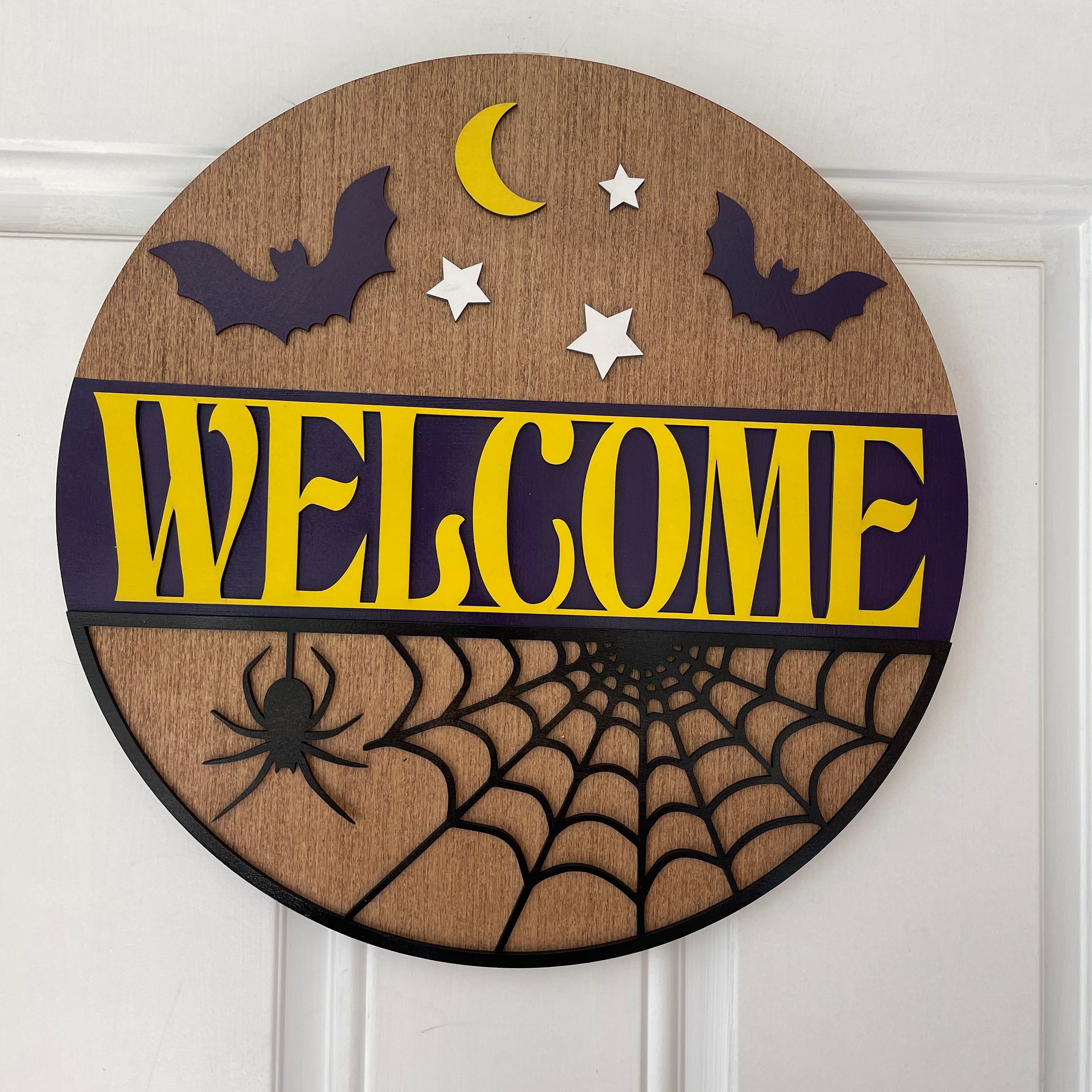 3D Door Hanger - Hello with Bats, Moon, & Web | Red Barn Creations LLC